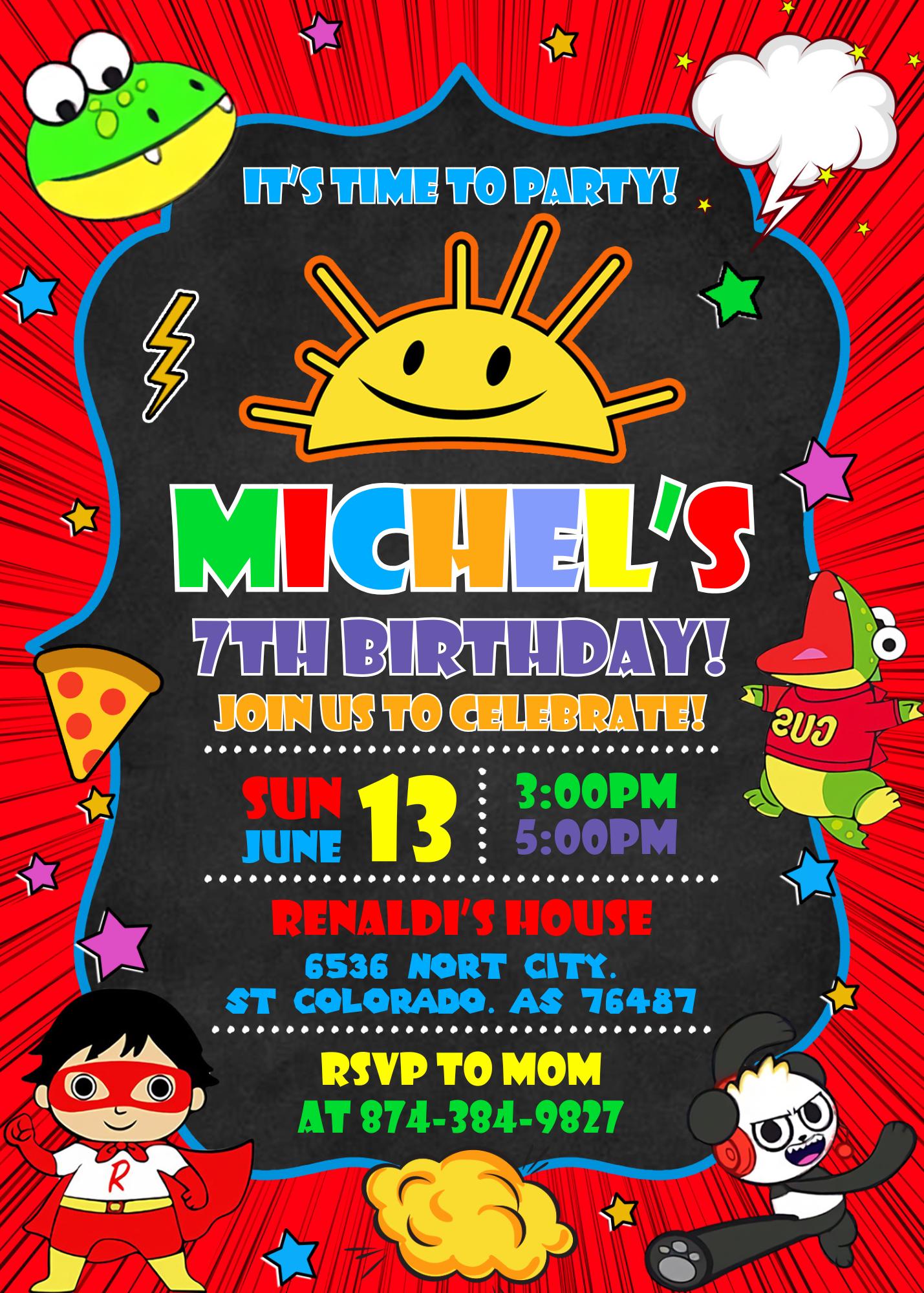 Ryan's World Birthday Invitation, Ryan's World Birthday, Editable Ryan ...