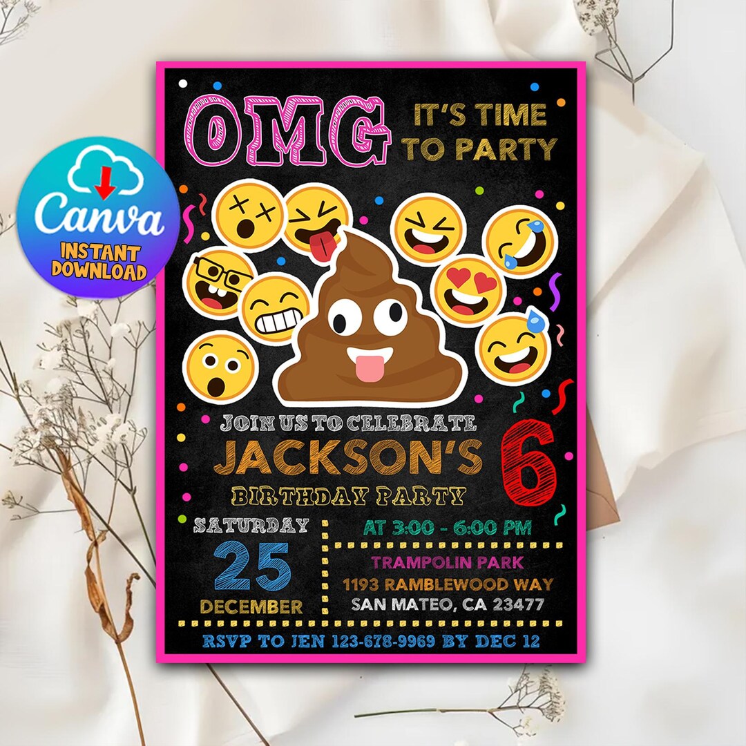Emoji Invitation, Editable Emoji Birthday Invitation, Emoji Girl Party ...