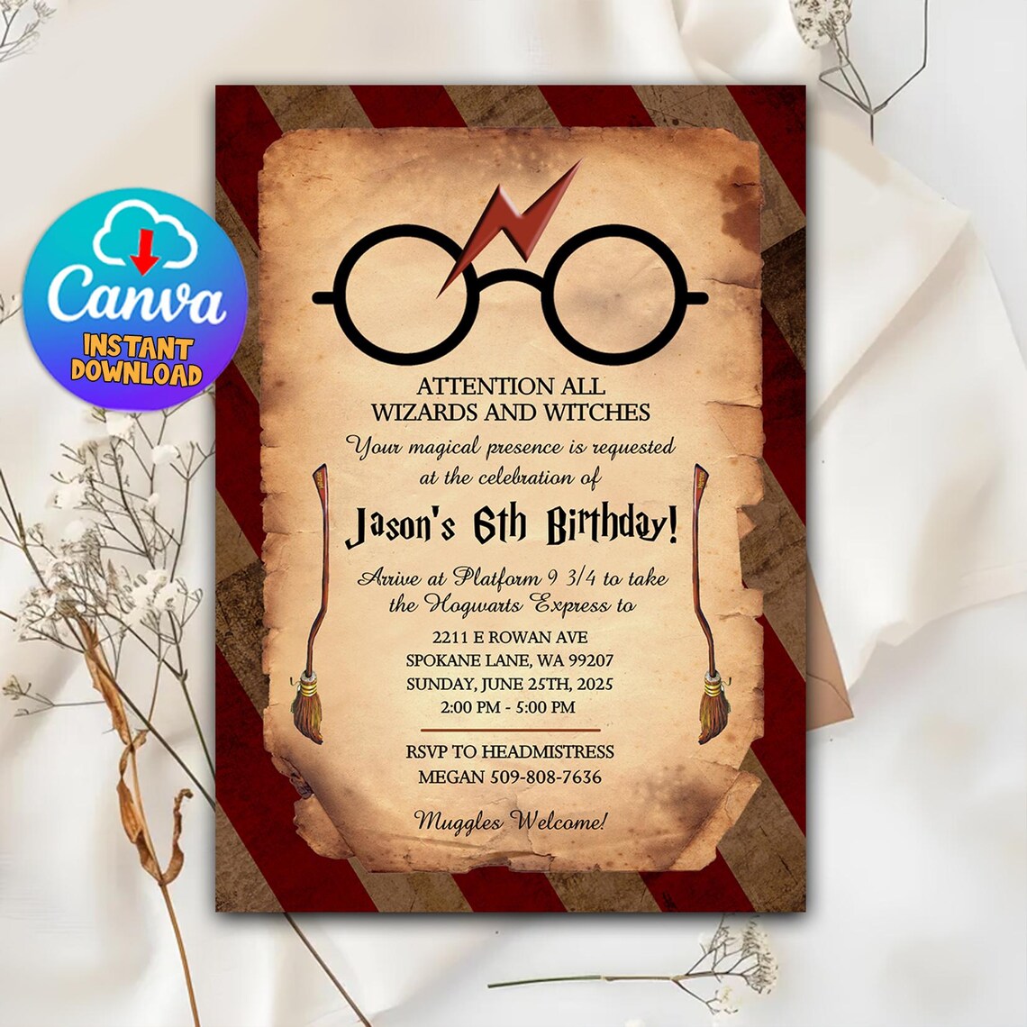 Wizard Birthday Invitation, Magic School Party, Wizard Editable ...