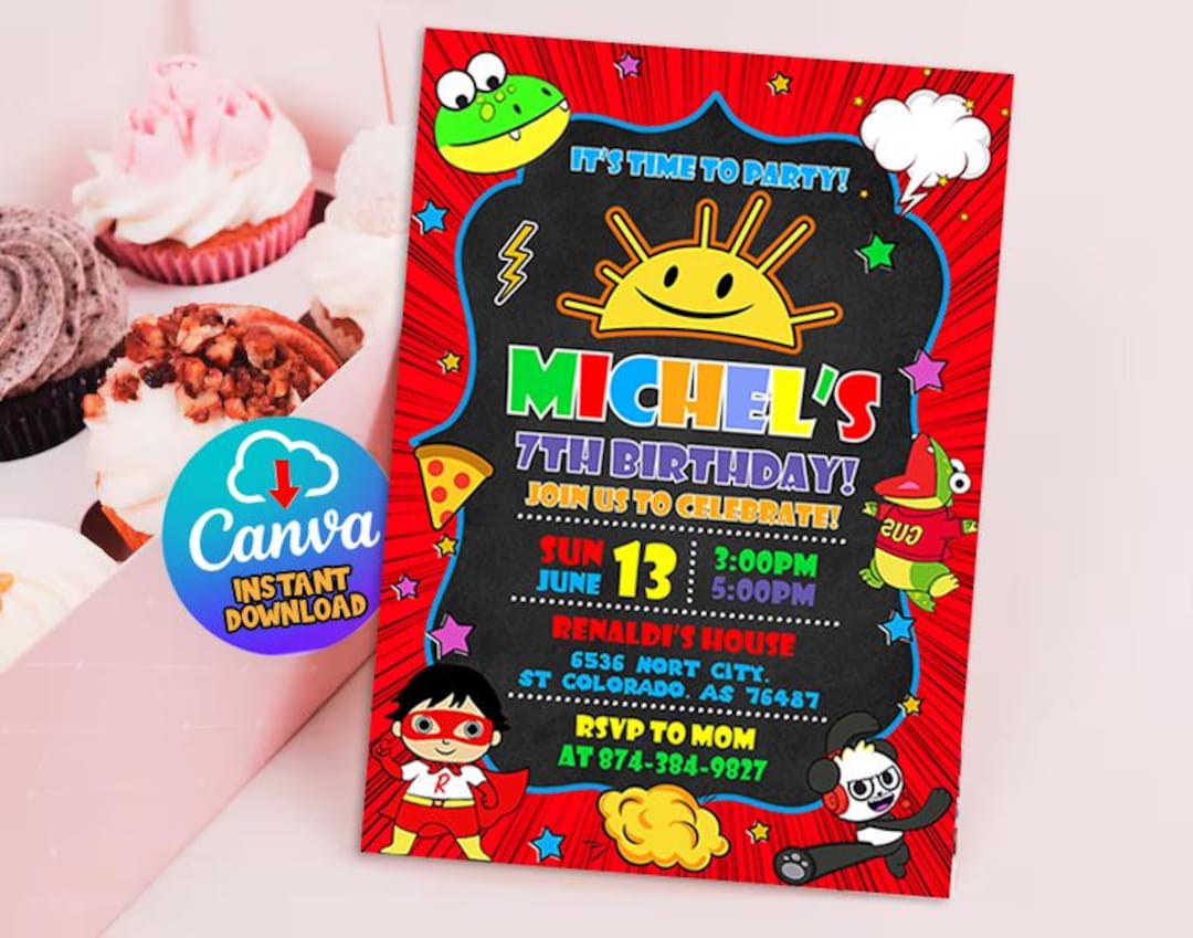 Ryan's World Birthday Invitation, Ryan's World Birthday, Editable Ryan ...