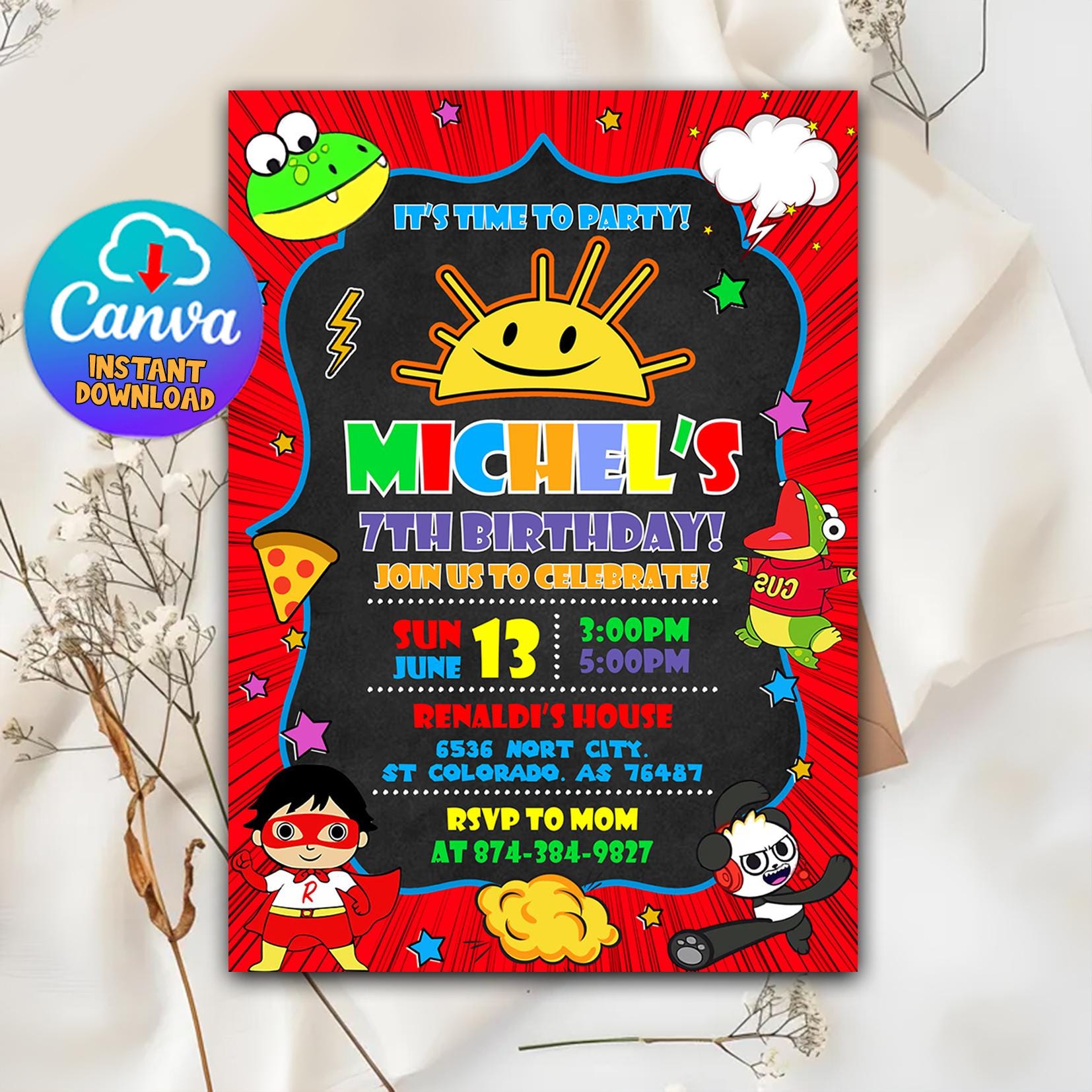 Ryan's World Birthday Invitation, Ryan's World Birthday, Editable Ryan ...