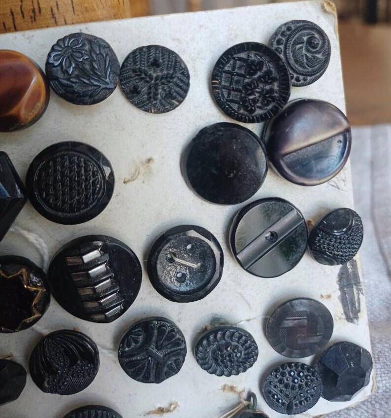 10 Selected Jet Black Victorian Mourning Buttons Faceted Cut Glass ...