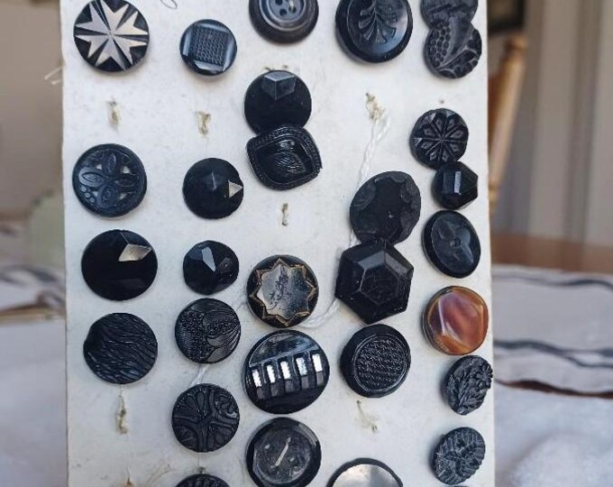 10 Selected Jet Black Victorian Mourning Buttons Faceted Cut Glass ...