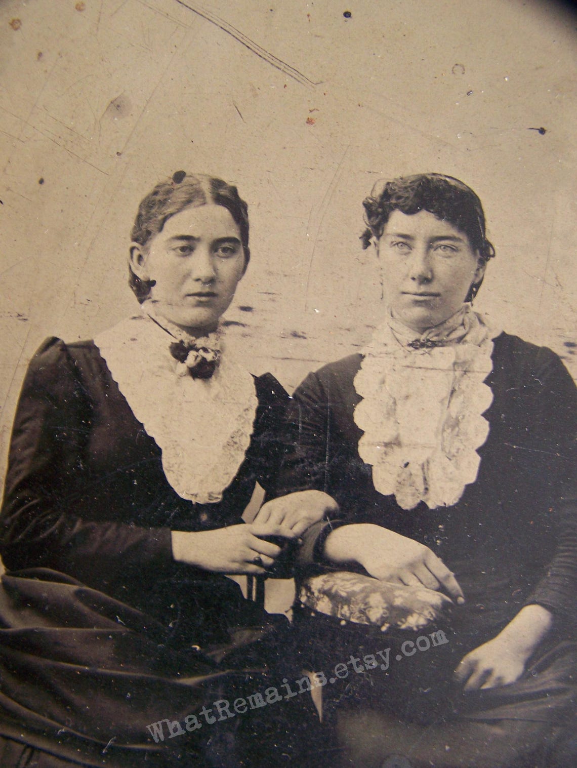 Half Plate Victorian Tintype Photograph 2 Women Portrait Ferrotype ...