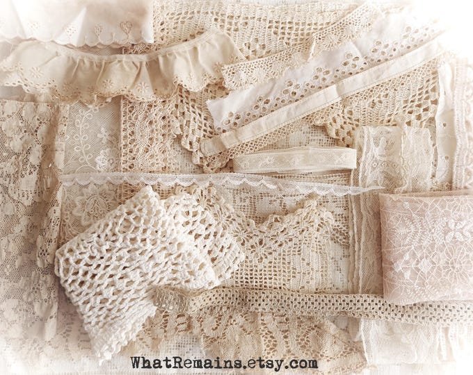 Antique Lace Lot 11 Yards Scrap Lace Variety Altered Art Supplies Mixed ...