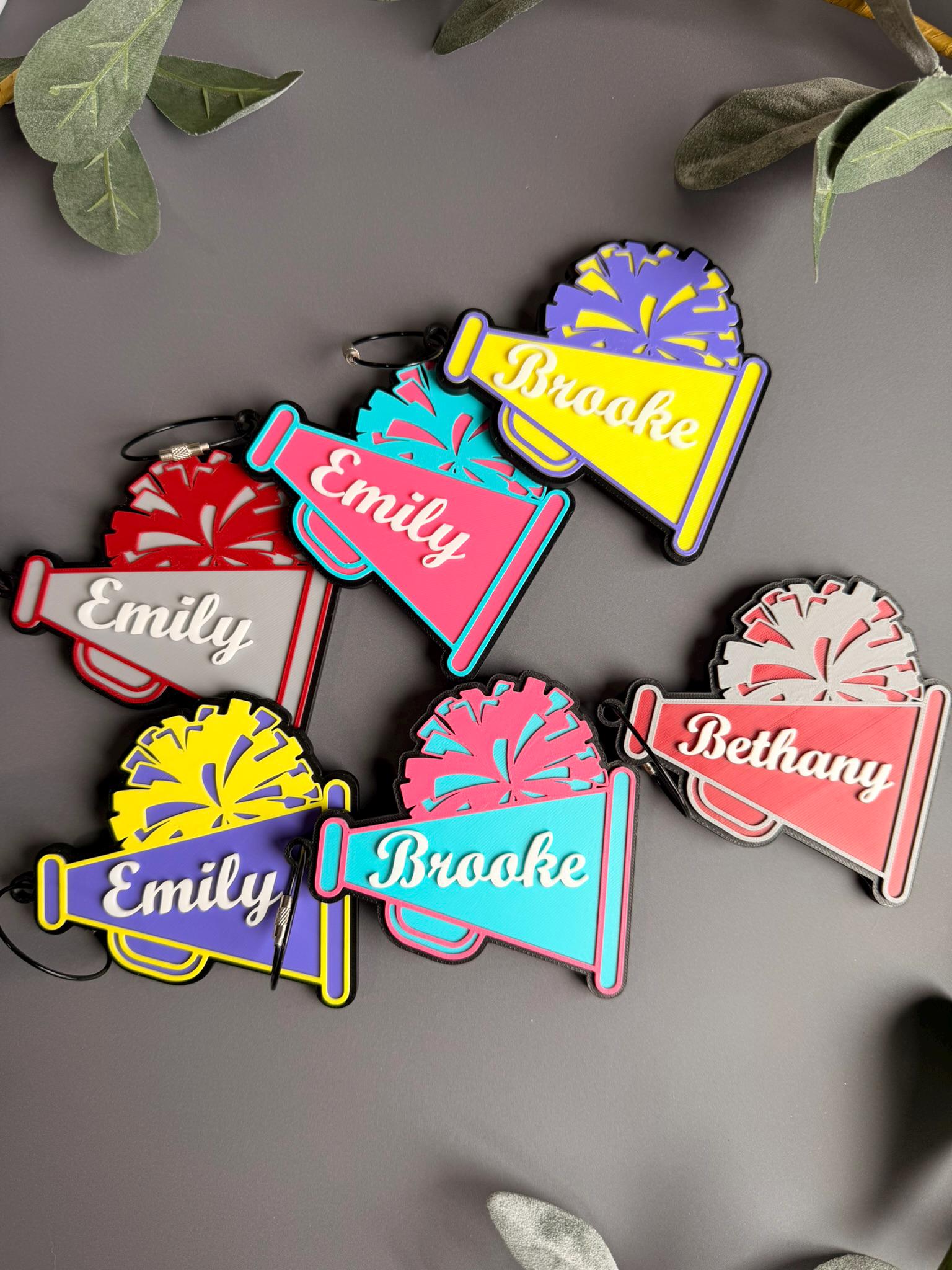Personalized Cheer Bag Tag – Custom Megaphone & Pom Pom – Cheerleading ...