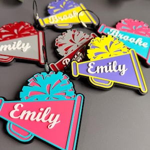 Personalized Cheer Bag Tag – Custom Megaphone & Pom Pom – Cheerleading ...