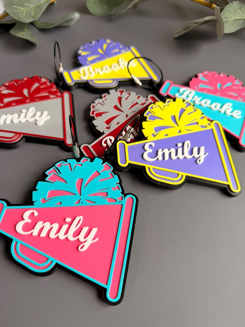 Personalized Cheer Bag Tag – Custom Megaphone & Pom Pom – Cheerleading ...