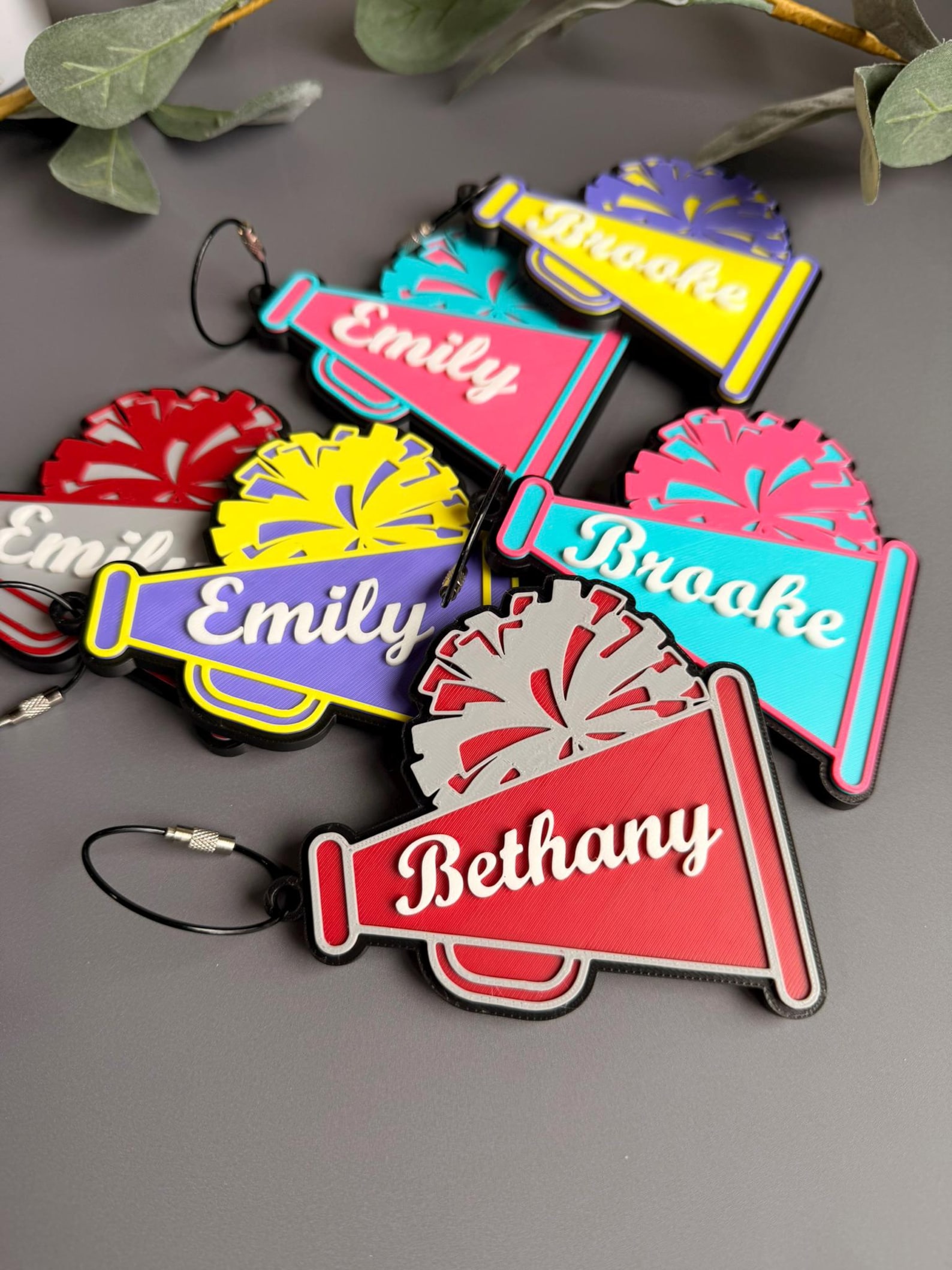 Personalized Cheer Bag Tag – Custom Megaphone & Pom Pom – Cheerleading ...