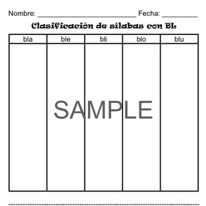 Spanish Syllable Sorting Worksheet – BL Blends (bla, Ble, Bli, Blo, Blu ...