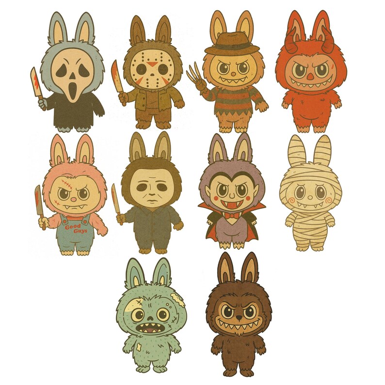 Horror Labubu PNG Bundle | 10 Cute Spooky Character Stickers |halloween ...