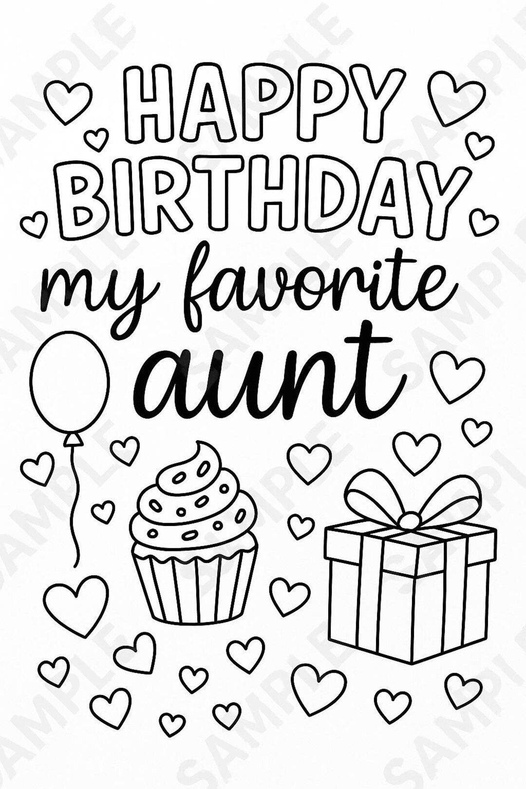 Happy Birthday Aunt Coloring Page – Printable Birthday Card to Color ...