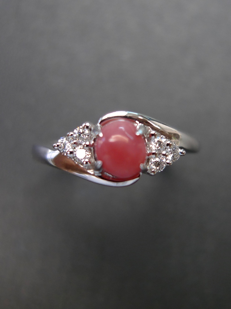 Conch Pearl Unique Engagement Wedding Ring Band in 14K Solid Gold, Pink ...