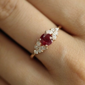 Natural Ruby Ring / Ruby Engagement Ring / July Birthstone Ring / Anniversary Gift / Gold Ring ...