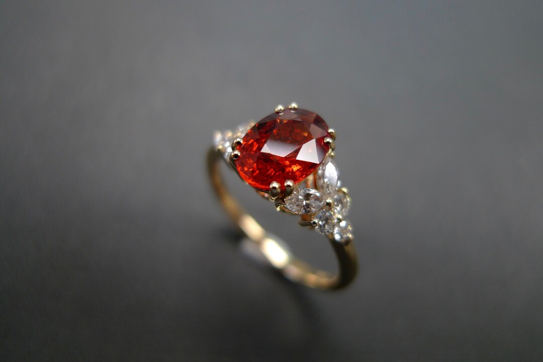 Orange Sapphire Engagement Ring in 18K Yellow Gold, Lab Grown ...