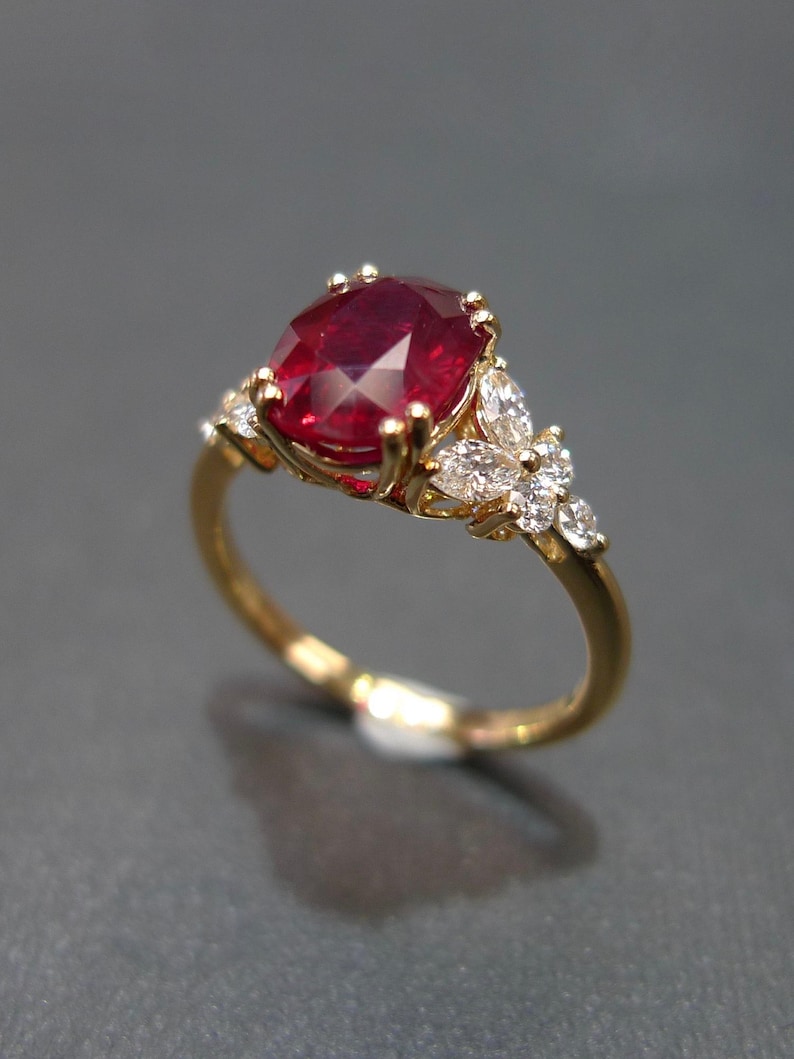 Ruby Unique Engagement Ring in 18K Solid Gold, Natural Pigeon Blood ...