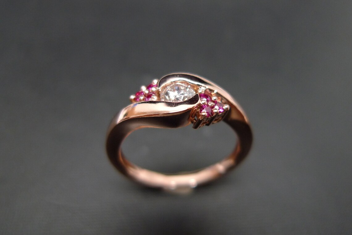Diamond Ring with Ruby in 14K Rose Gold Diamond Engagement | Etsy
