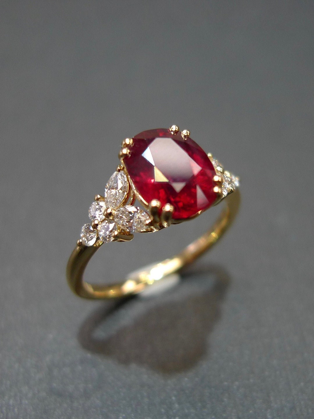 Ruby Unique Engagement Ring in 18K Solid Gold, Natural Pigeon Blood ...