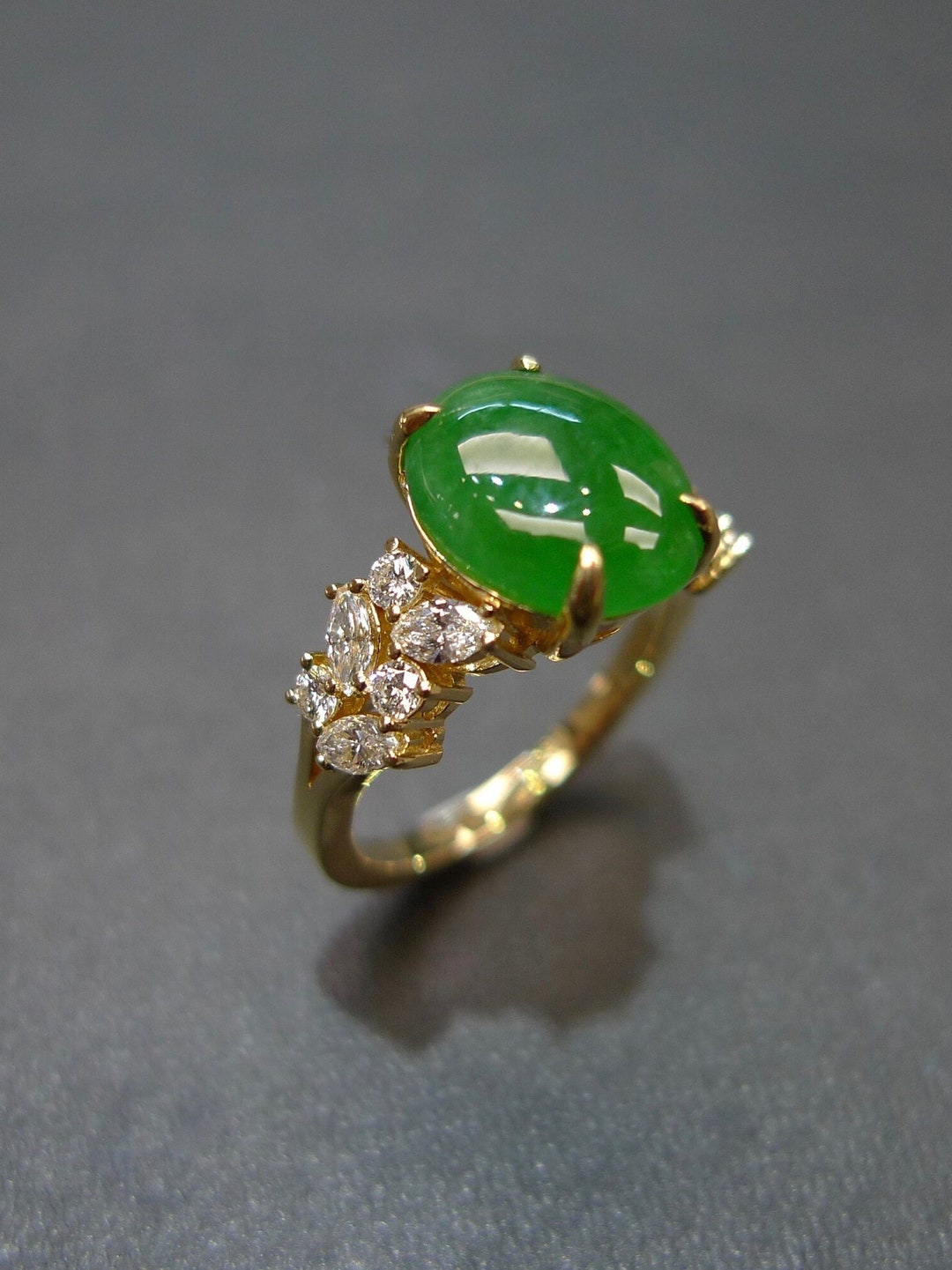 Unique Engagement Ring Green Jade With Diamond, Jade Ring for Women ...