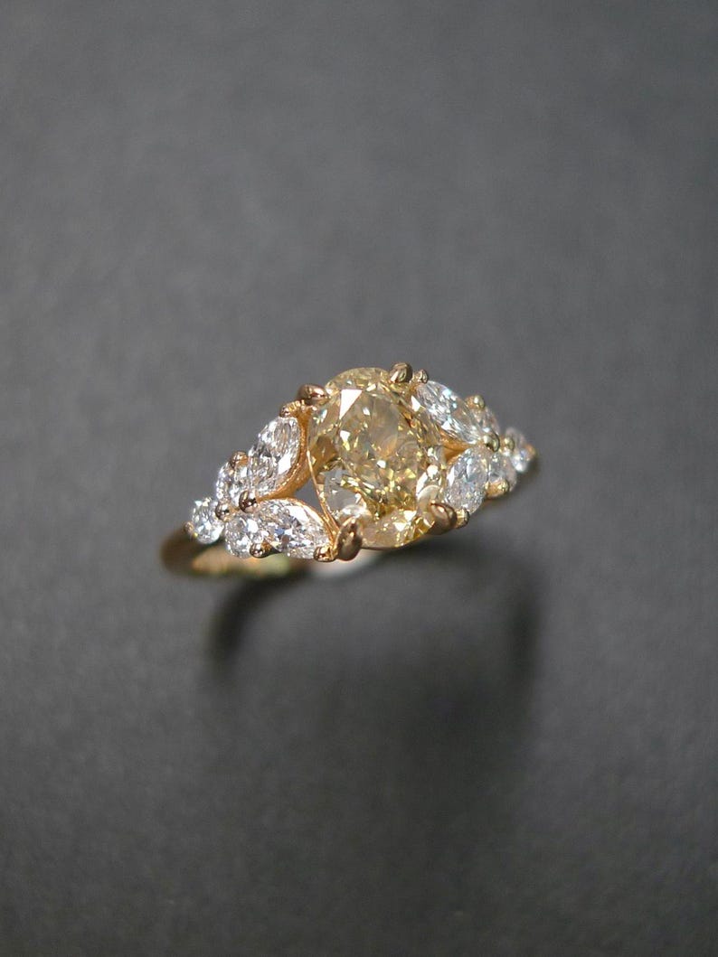 Yellow Diamond Oval Shape Lab Grown Marquise Diamond Unique Engagement ...