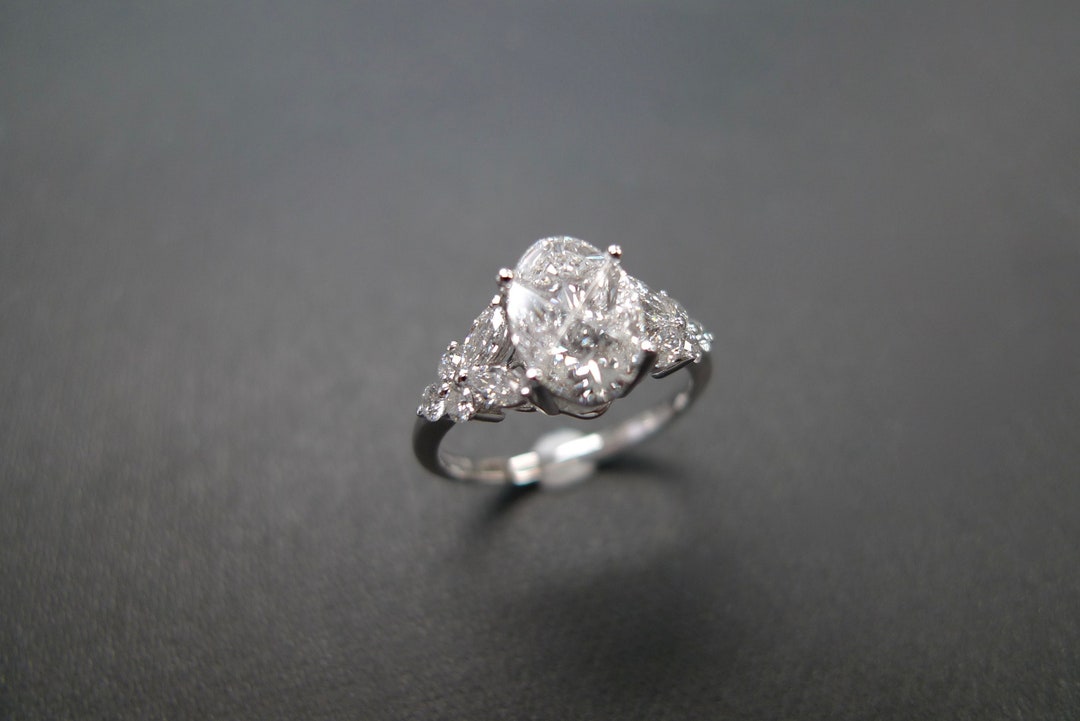 Pie Cut Diamond Ring, Illusion Diamond Ring, Oval Diamond Ring, Unique ...