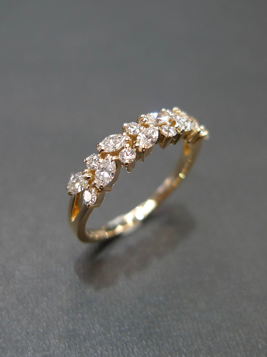 Marquise Diamond Double Row Ring in 18K Solid Gold | Unique Two Row ...