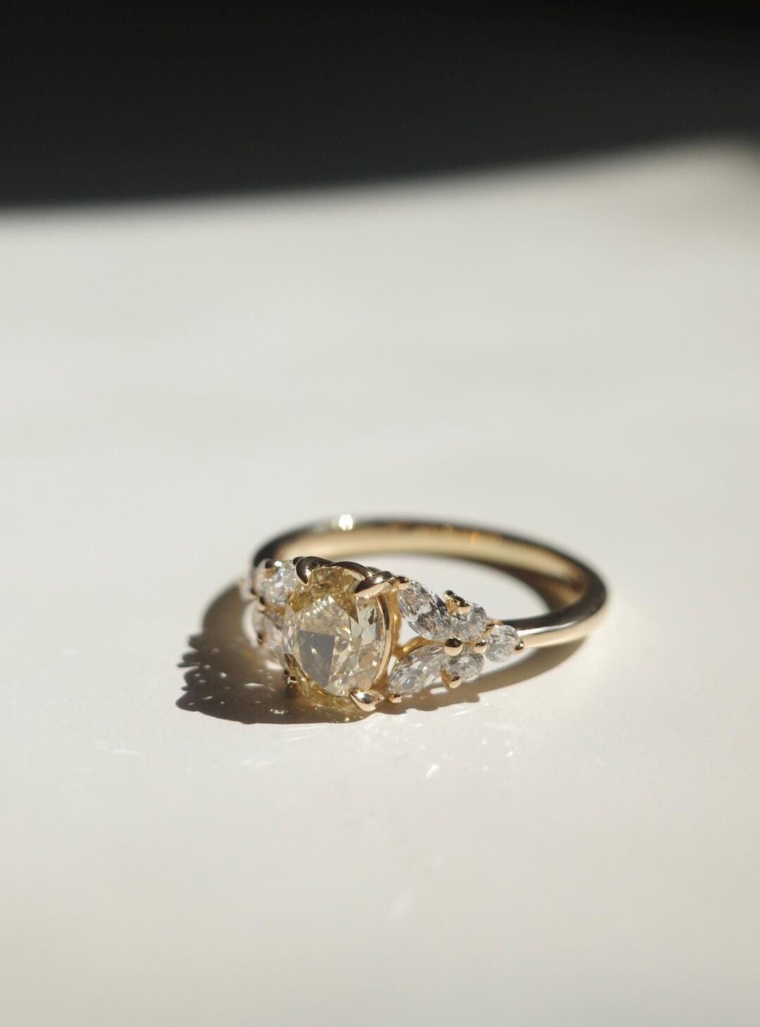 Yellow Diamond Oval Shape Lab Grown Marquise Diamond Unique Engagement ...