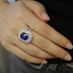 Blue Sapphire Ring, Unique Engagement Ring, Blue Sapphire Diamond ...