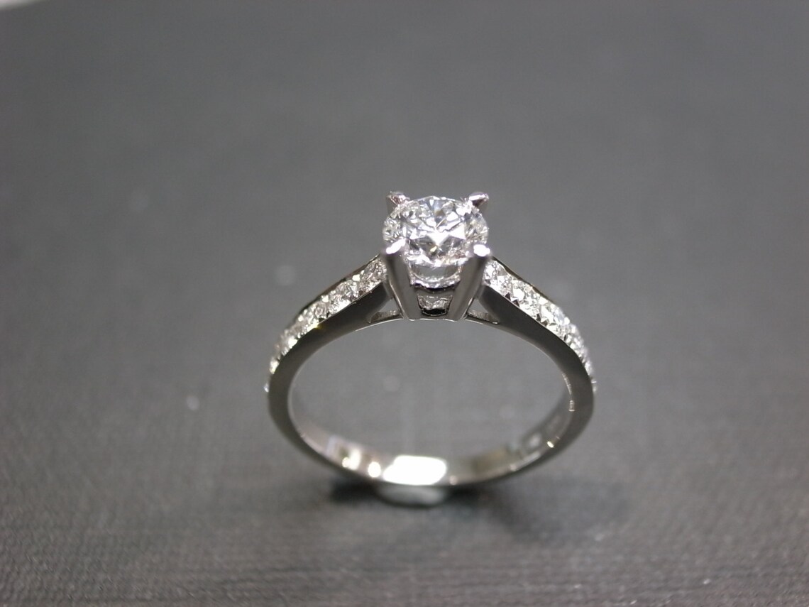 Pave Set Diamond Engagement Ring in 14K White Gold | Etsy