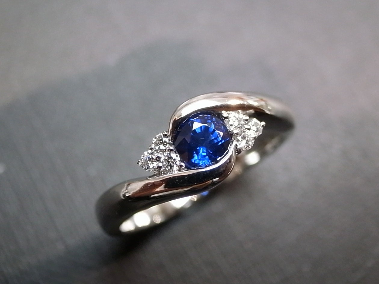 Set of TWO Rings Diamond and Blue Sapphire Engagement Ring - Etsy