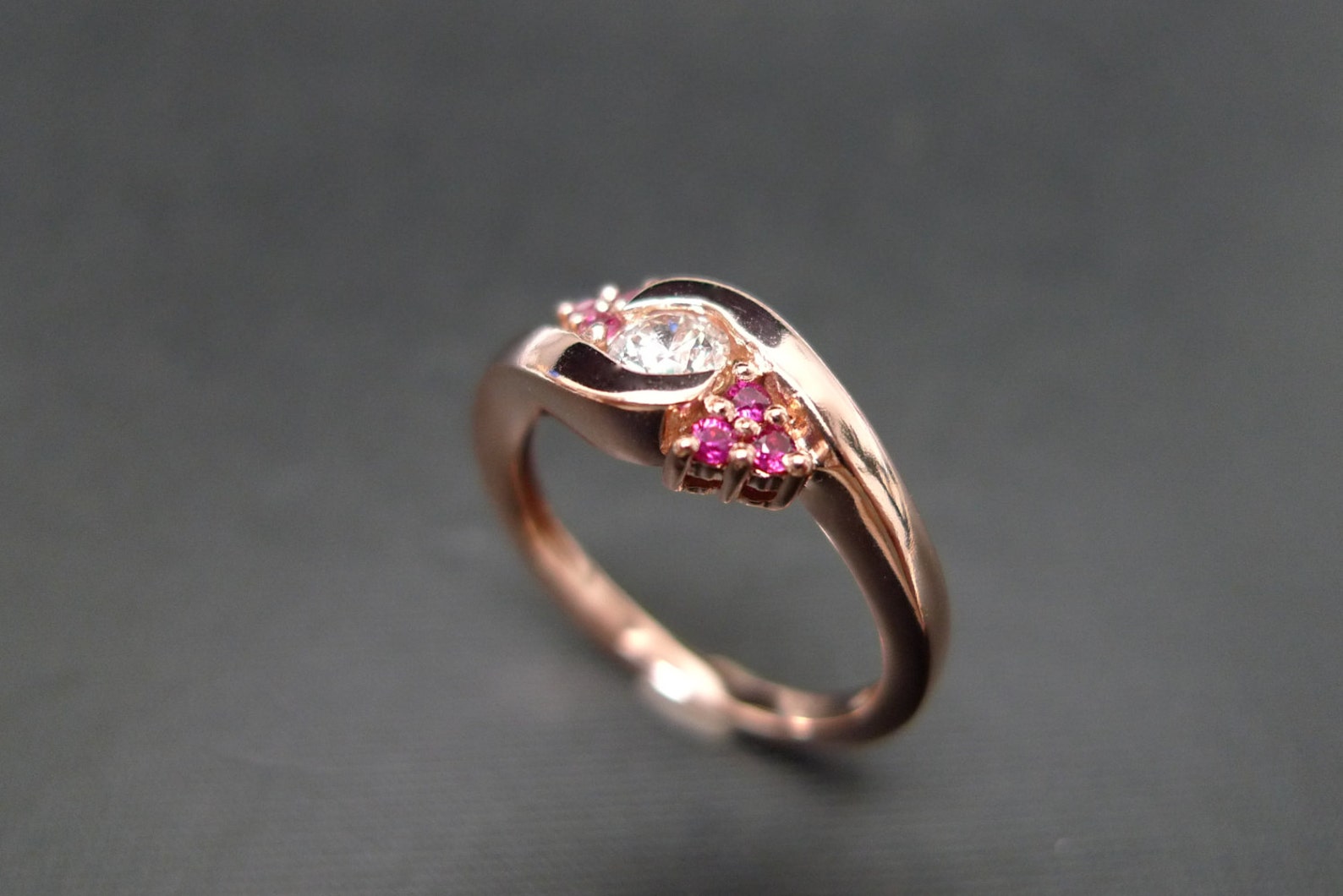 Diamond Ring With Ruby in 14K Rose Gold Diamond Engagement - Etsy