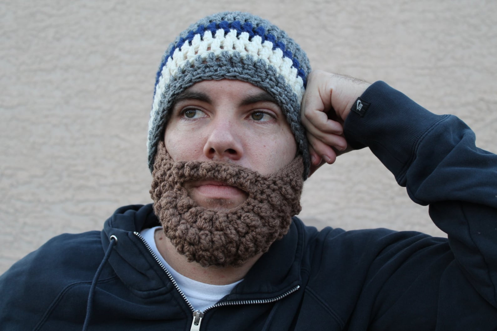 Adult ULTIMATE Bearded Beanie Heather Grey Navy Mix - Etsy