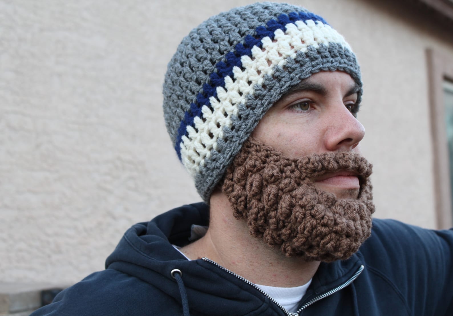Adult ULTIMATE Bearded Beanie Heather Grey Navy Mix - Etsy
