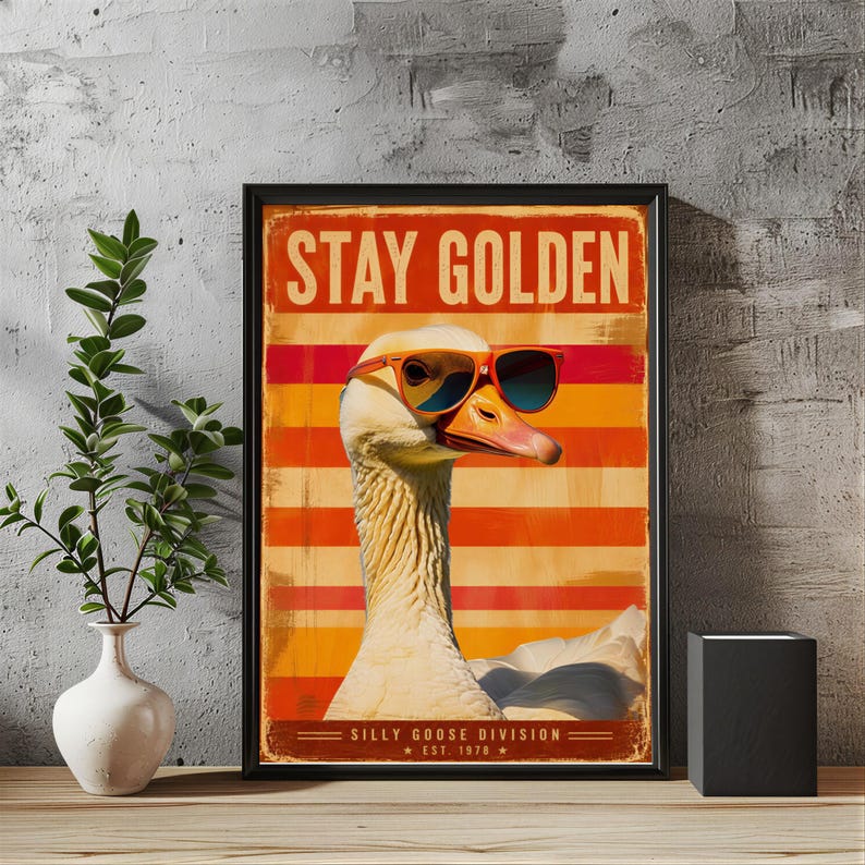 Funny Retro Goose Poster, Sunset Vibes, Silly Sunglasses (multiple ...