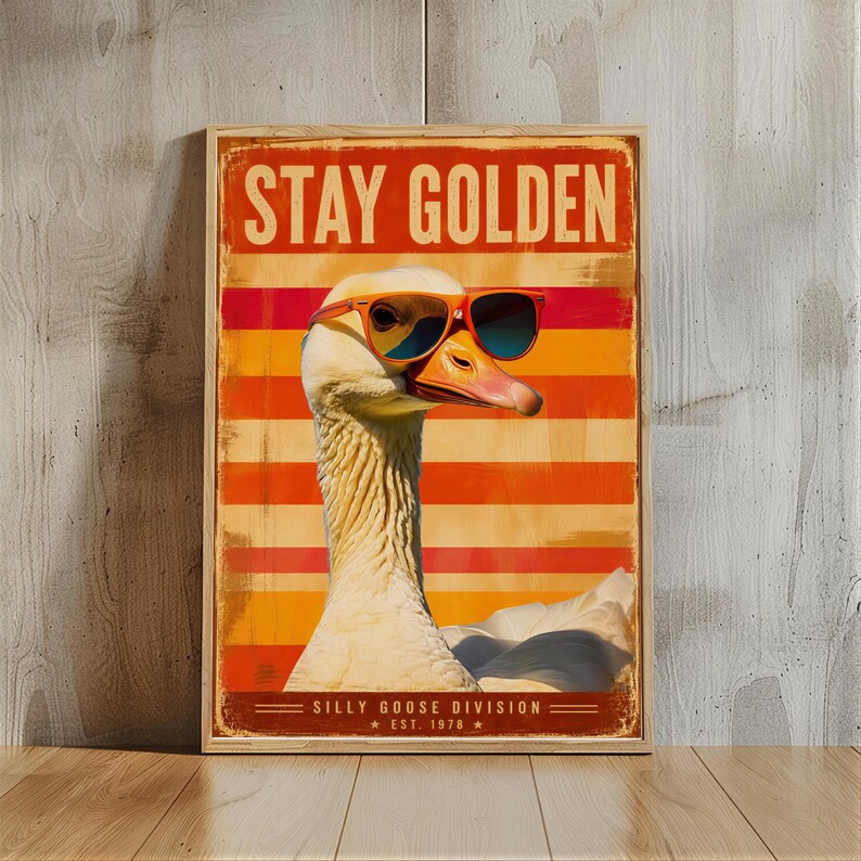 Funny Retro Goose Poster, Sunset Vibes, Silly Sunglasses (multiple ...
