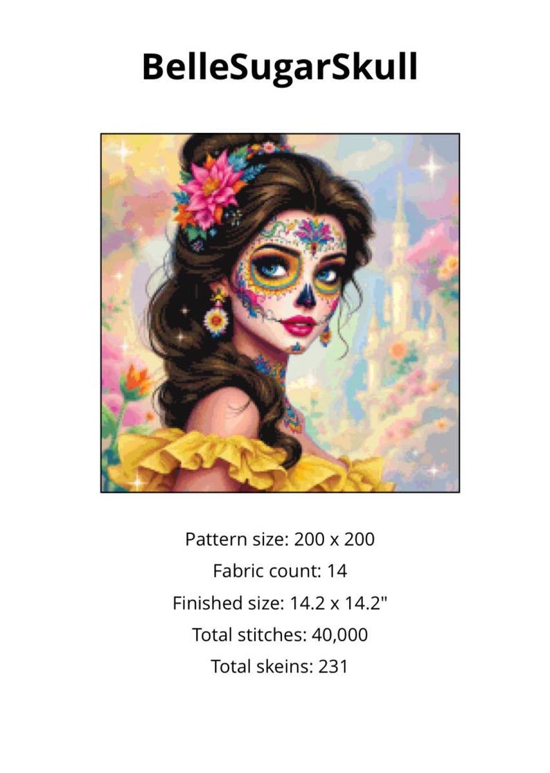 Sugar Skull Fairytale Princess Counted Cross Stitch Pattern Chart PDF ...