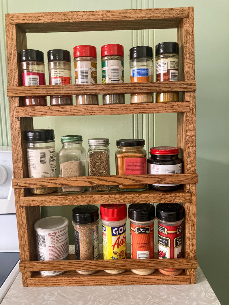 Three Tier Oak Spice Rack, Minimalist Wooden Spice Rack Display Rack Kitchen Spices Storage Rack ...
