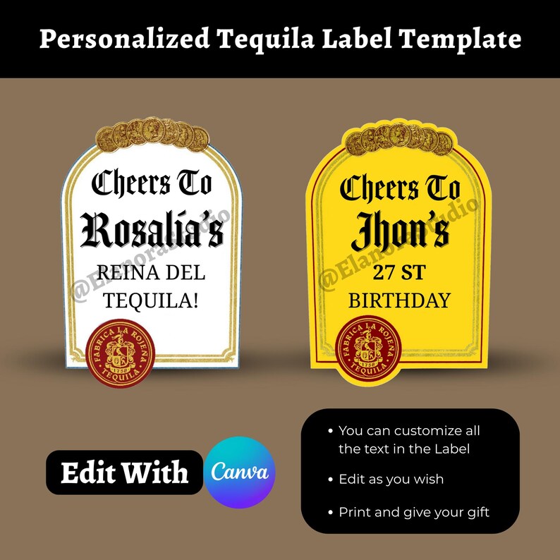 Editable Jose Cuervo Tequila Label Canva Template, Editable Alcohol ...