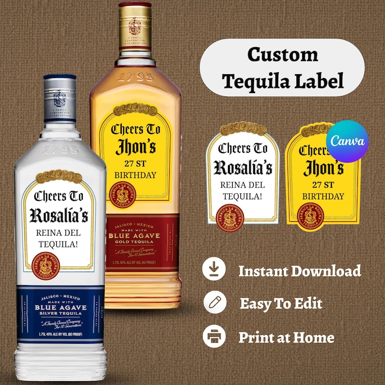 Editable Jose Cuervo Tequila Label Canva Template, Editable Alcohol ...