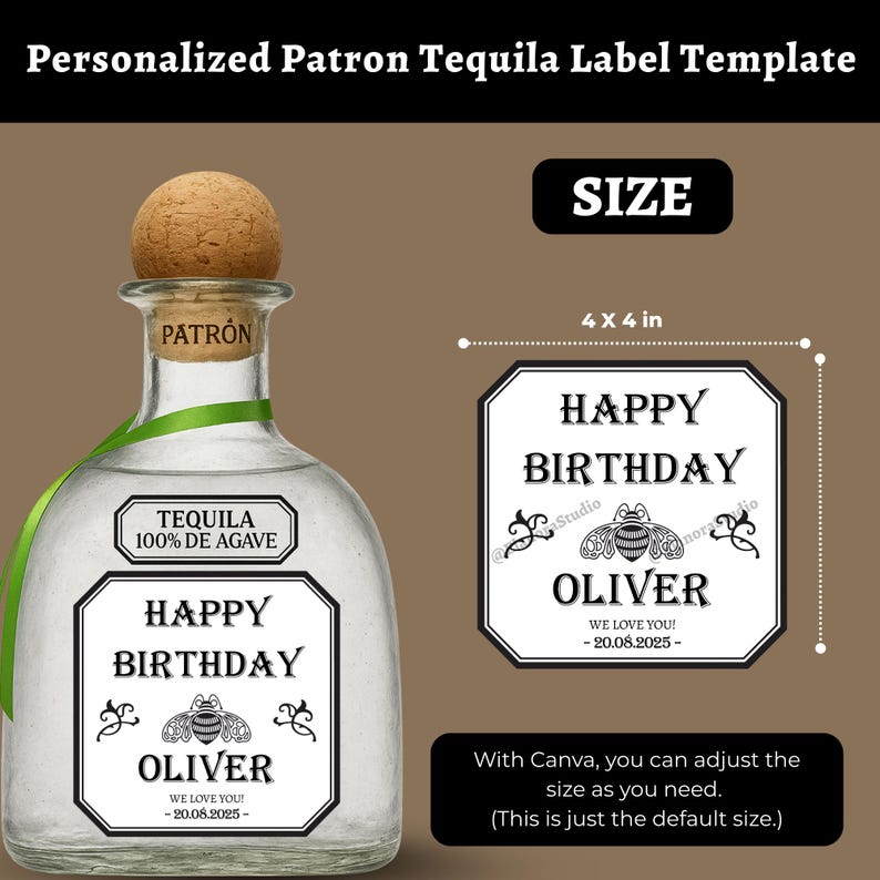 Custom Patron Tequila Label Canva Template, Editable Alcohol Bottle ...