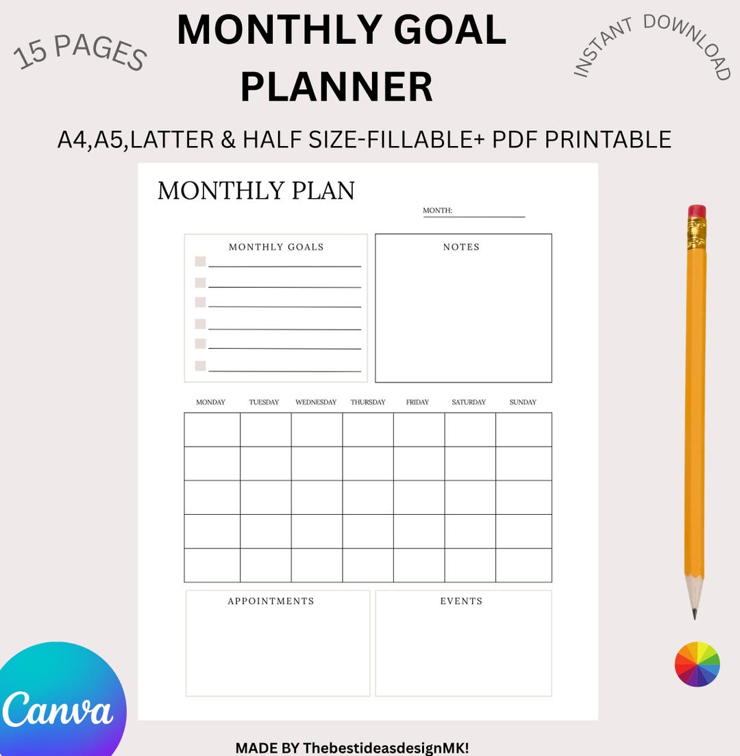 2025 Monthly Goal Planner Printable: Minimalist Design (a4/letter Sizes ...