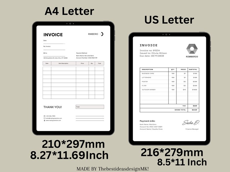 Editable Invoice Template: Small Business Billing Form (canva, PDF ...