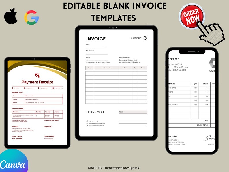 Editable Invoice Template: Small Business Billing Form (canva, PDF ...
