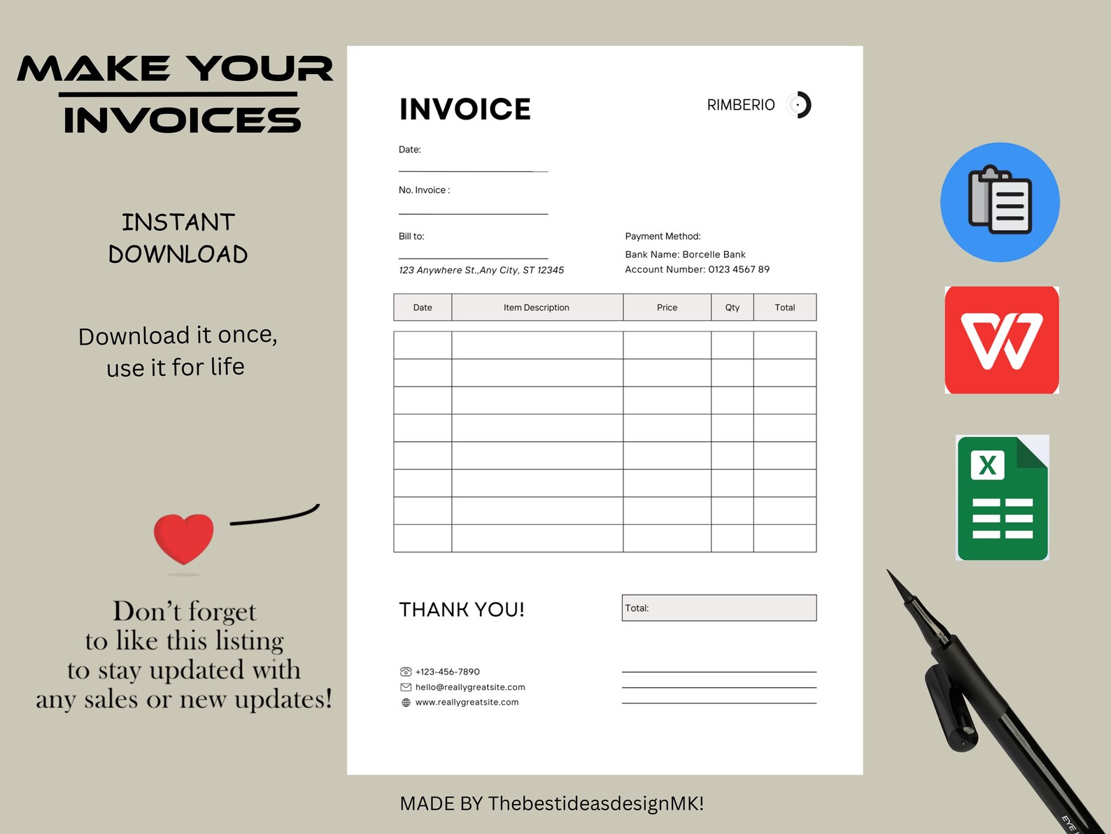 Editable Invoice Template: Small Business Billing Form (canva, PDF ...