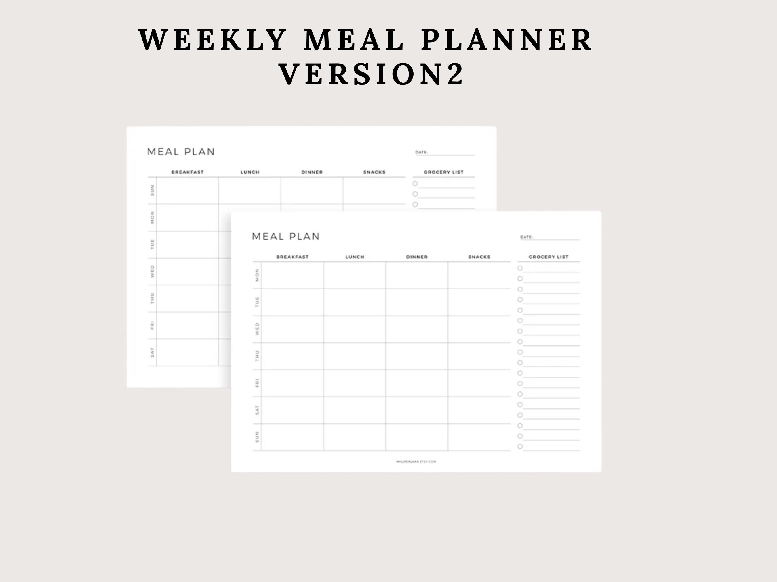 Weekly Meal Planner Printable: Grocery List & Recipe Cards (digital ...