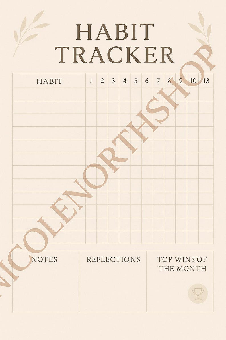 Minimalist Habit Tracker Printable | Undated Monthly Wellness Planner ...