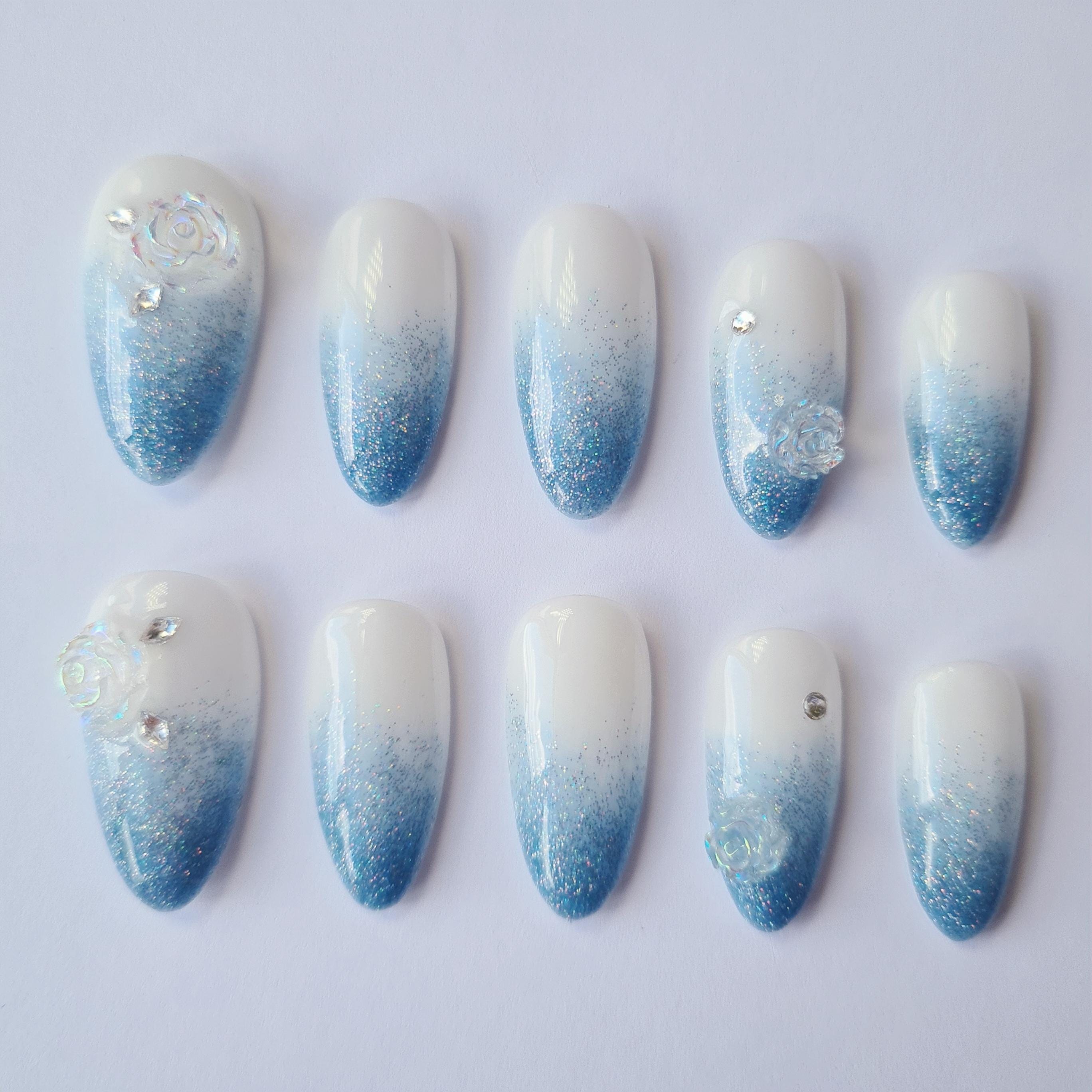 Blue Ombre Glitter Nails | Elsa Nails | Cinderella Nails | Glitter ...