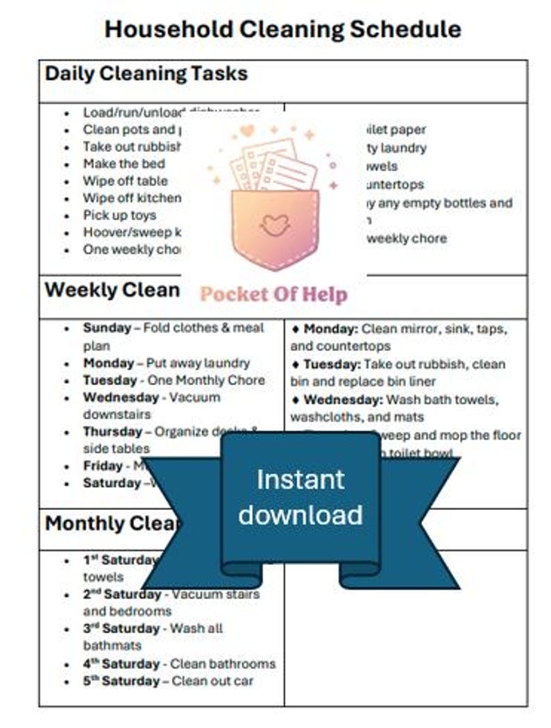 Simple Weekly Cleaning Schedule - Etsy