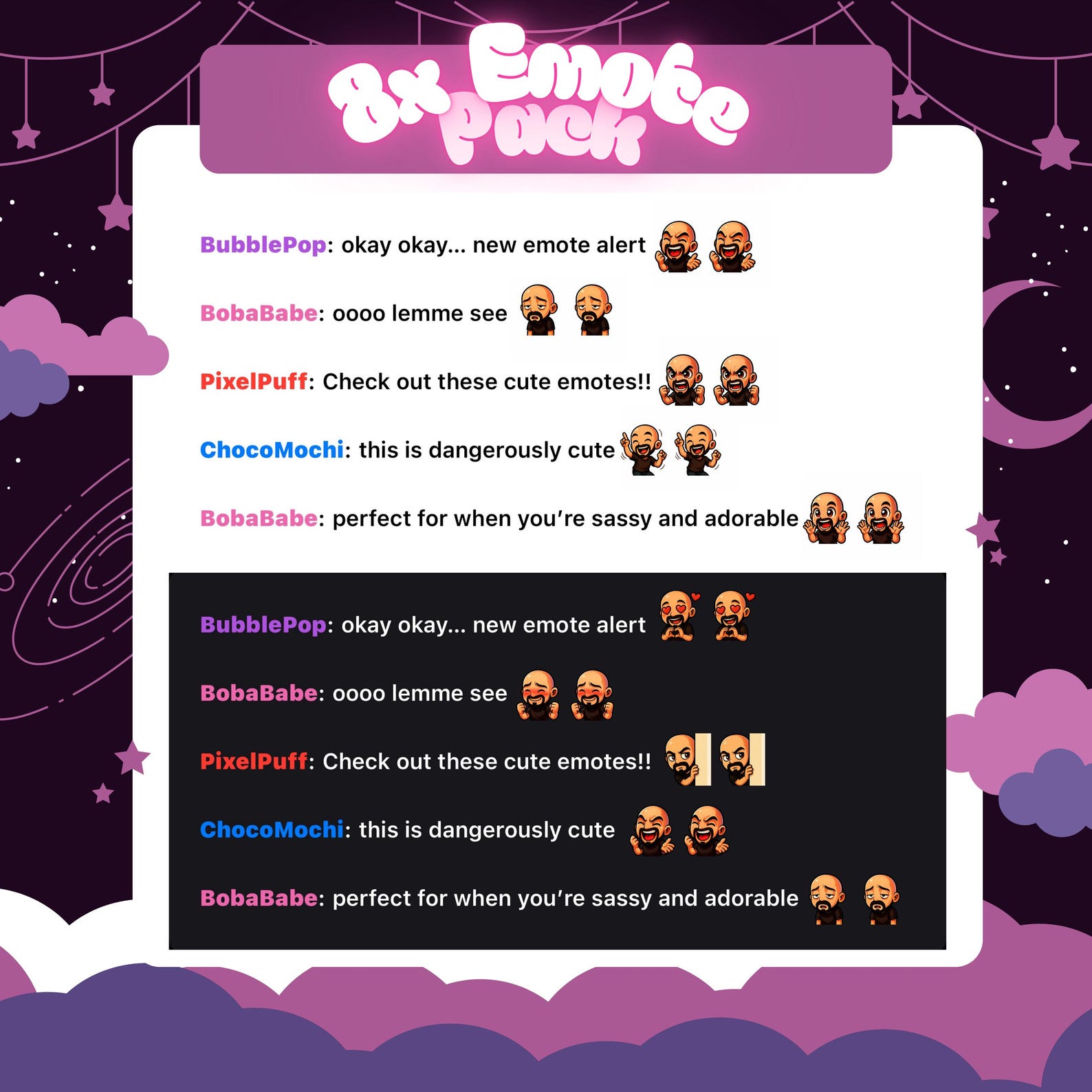 Funny Bald Guy Twitch Emotes: Cartoon Streamer Pack (PNG Digital ...