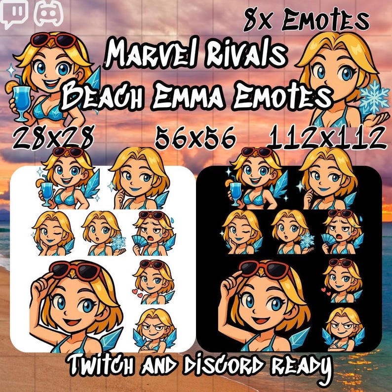 Beach Emma Frost Emote Pack | 8x Marvel Rivals Twitch & Discord Emotes ...